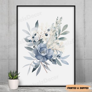 Lakelzdecor Blue Watercolor Botanical Print, Set of 3, Beige Wild ...