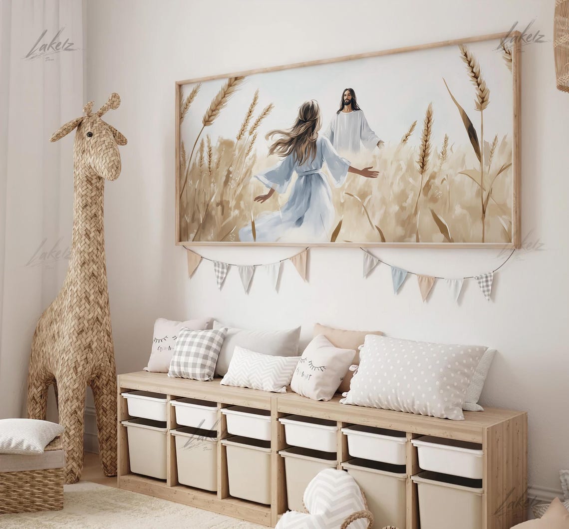 Lakelzdecor Jesus Loves You Print, Leap of Faith Beige Meadow Grass ...