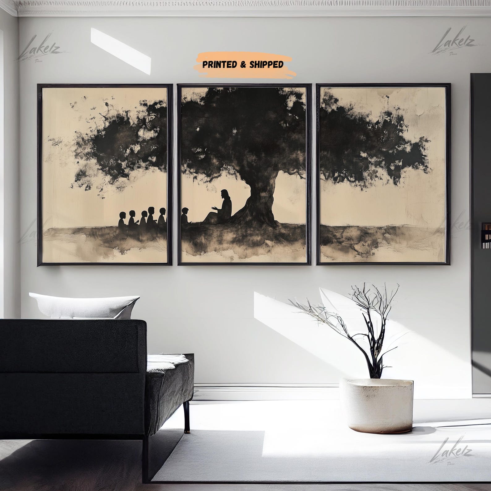 Lakelzdecor 3 Piece Black & Beige "jesus Teaching Children" Print ...