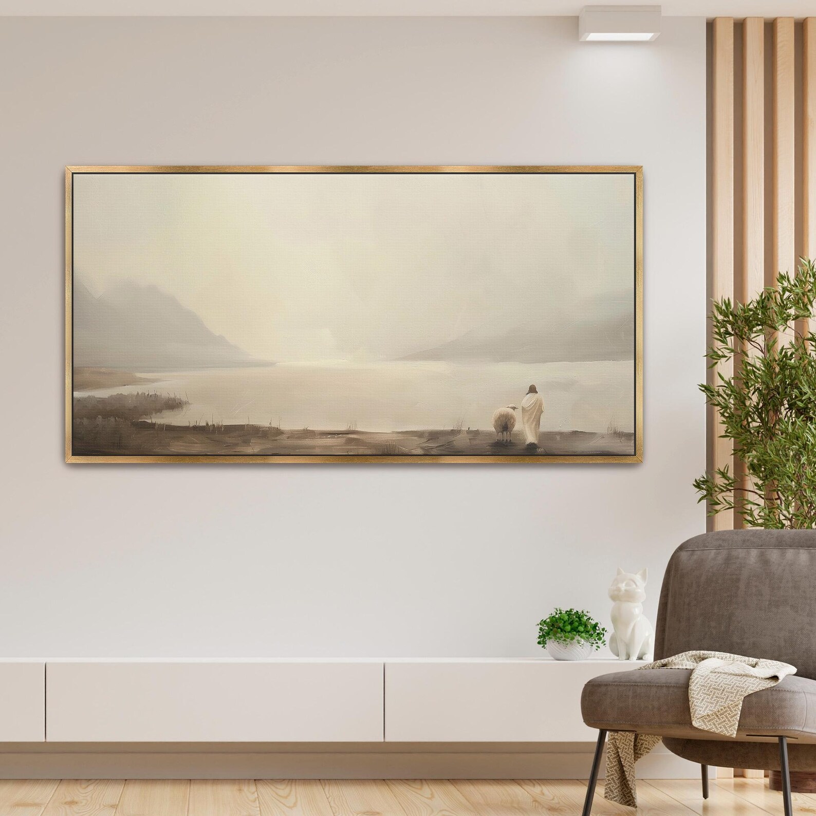 Lakelzdecor "jesus & Lost Sheep Leave the 99" Minimalist Beige Abstract ...