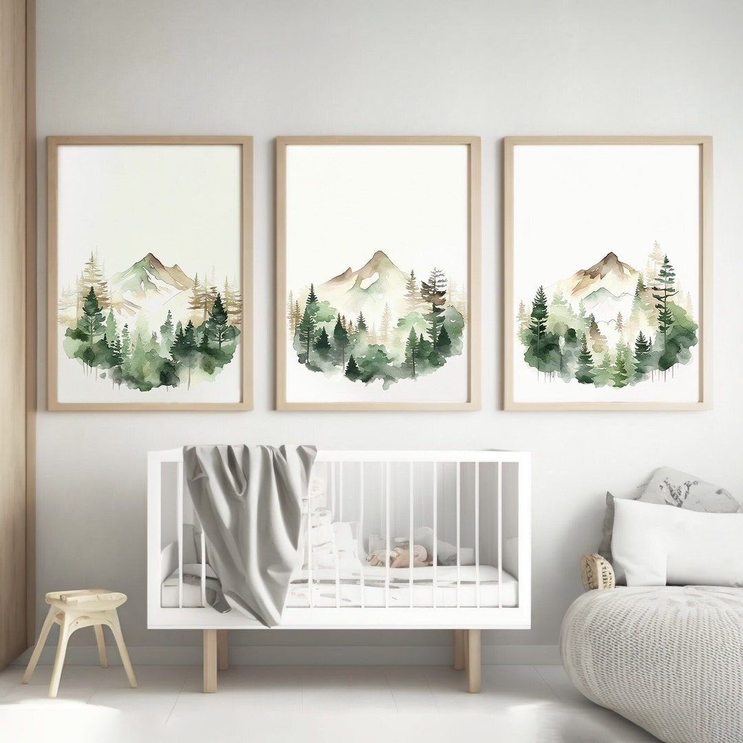 Mountain Forest Nursery Decor Printable, Set of 3, Nursery Wall Art ...