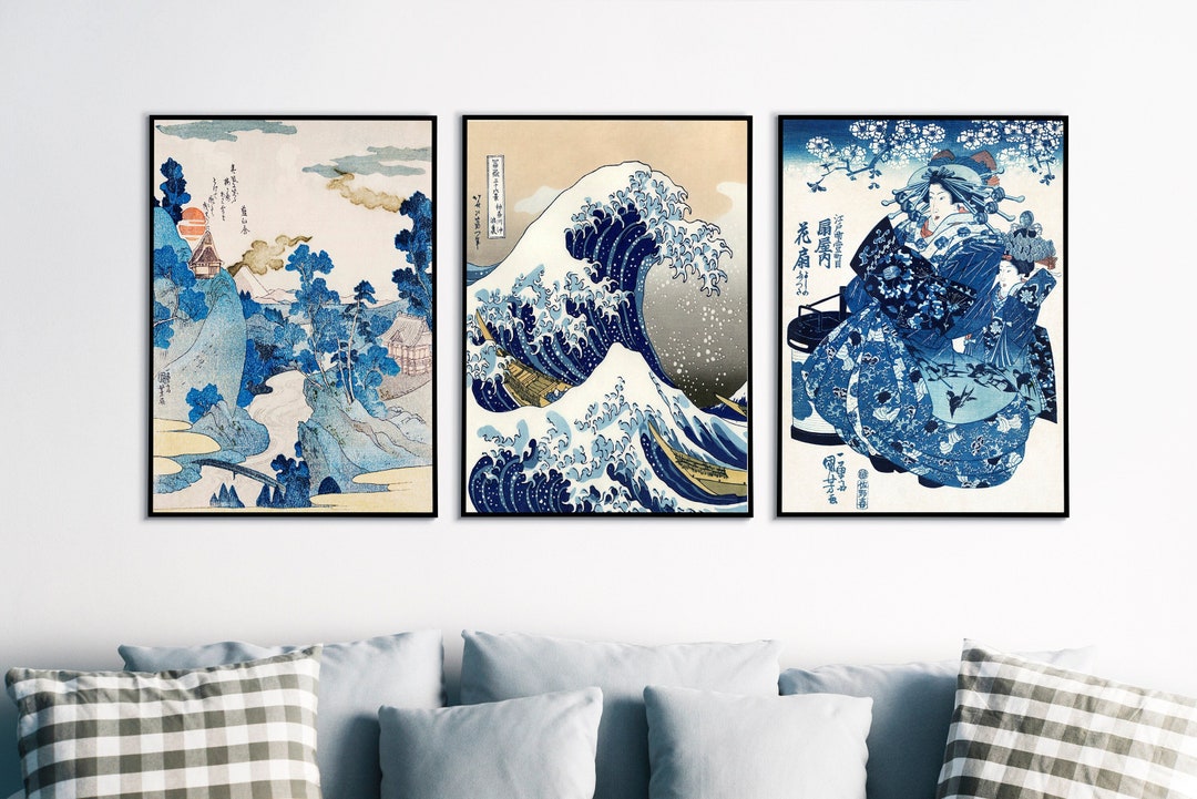 Blue Japanese Prints, Set of 3, Japanese Wall Art, Gallery Wall Art ...