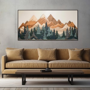 Lakelzdecor Mountain Wood Inspired Wall Art, Cabin Art, Framed Nursery Art, Large Horizontal ...