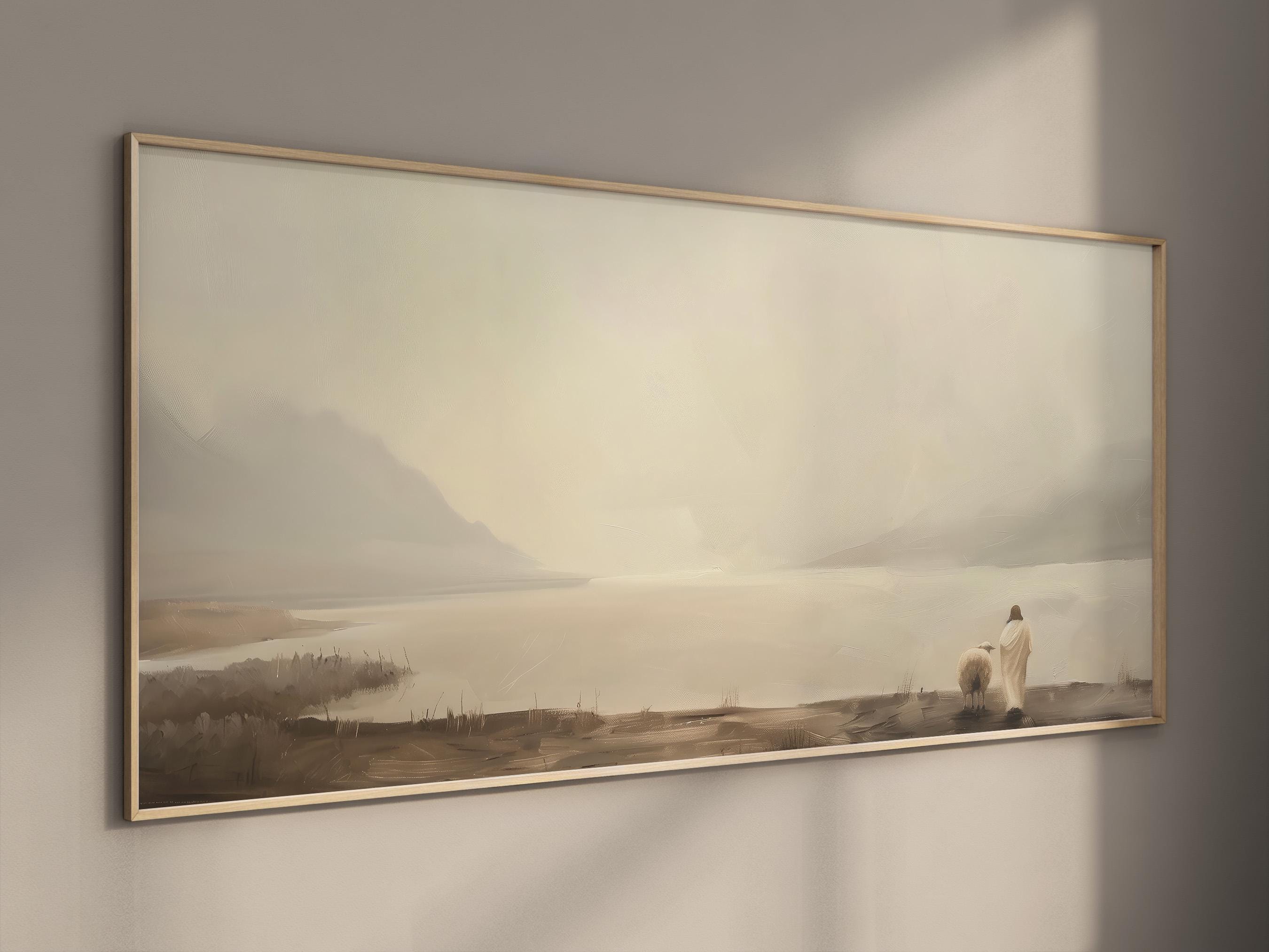 Lakelzdecor "jesus & Lost Sheep Leave the 99" Minimalist Beige Abstract ...