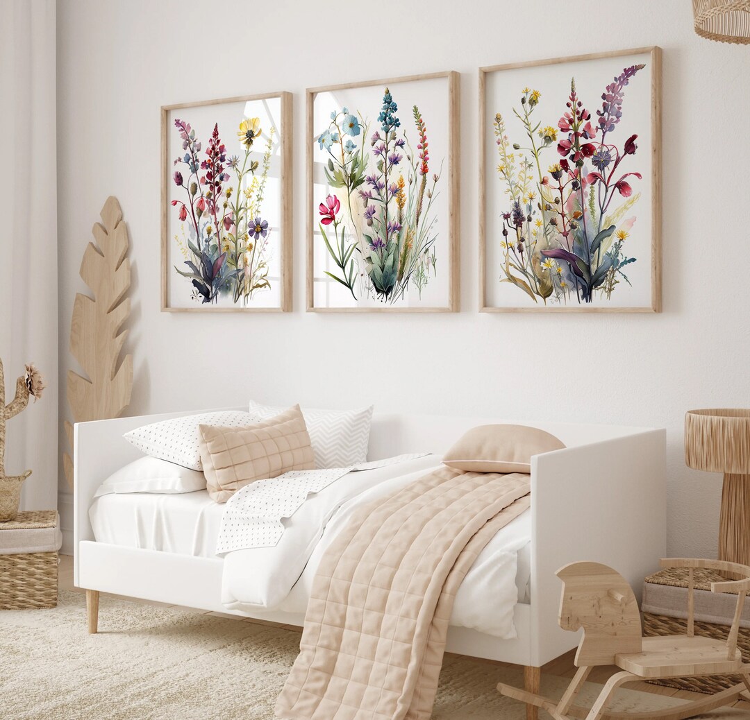Colorful Wildflower Wall Art Printable, Set of 3, Bright Floral Prints ...