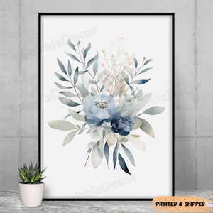 Lakelzdecor Blue Watercolor Botanical Print, Set of 3, Beige Wild ...