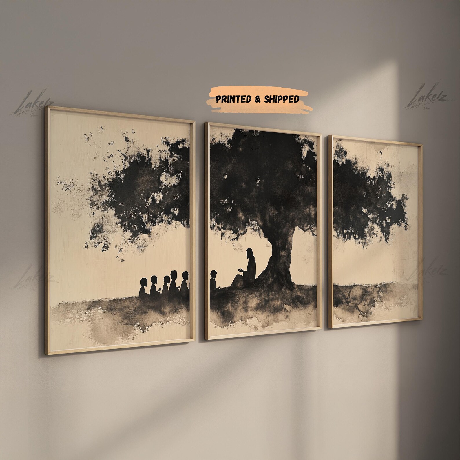 Lakelzdecor 3 Piece Black & Beige "jesus Teaching Children" Print ...