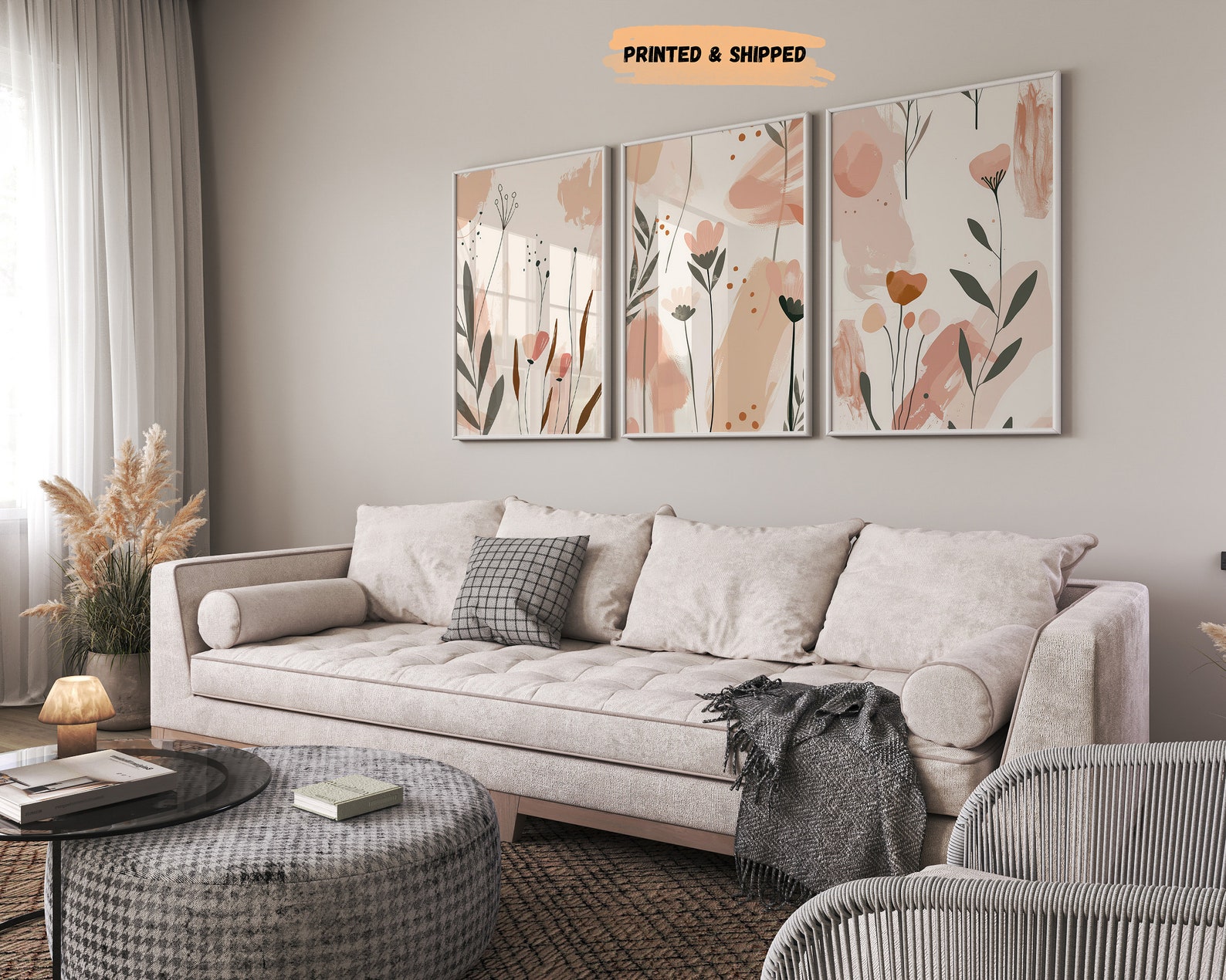 Lakelzdecor Dusty Pink Flower Art, Set of 3, Minimalist Abstract ...