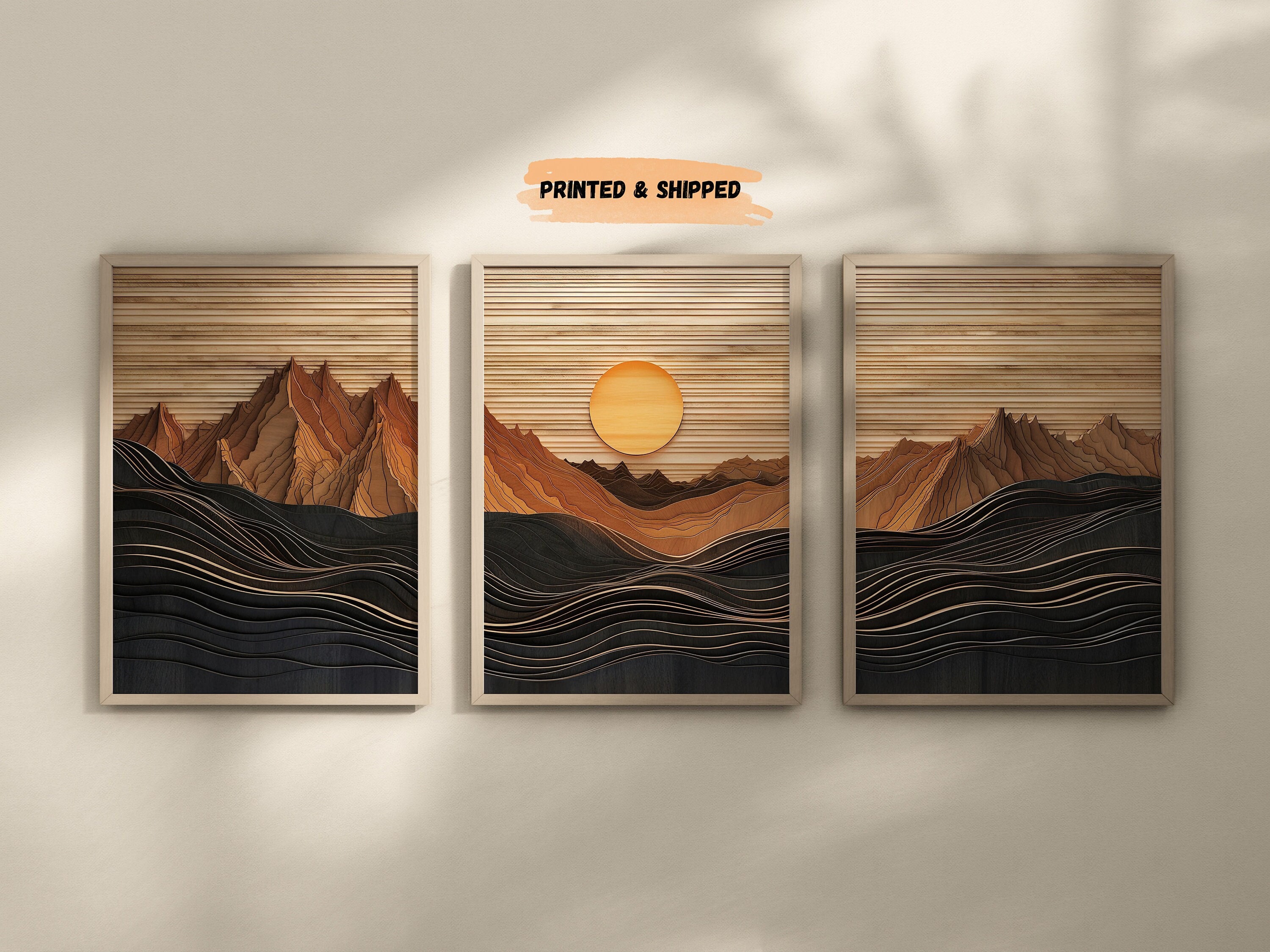 Sunset Mountain Top Wall Art Prints, Set of 3, Wood Panels, Wood Wall ...