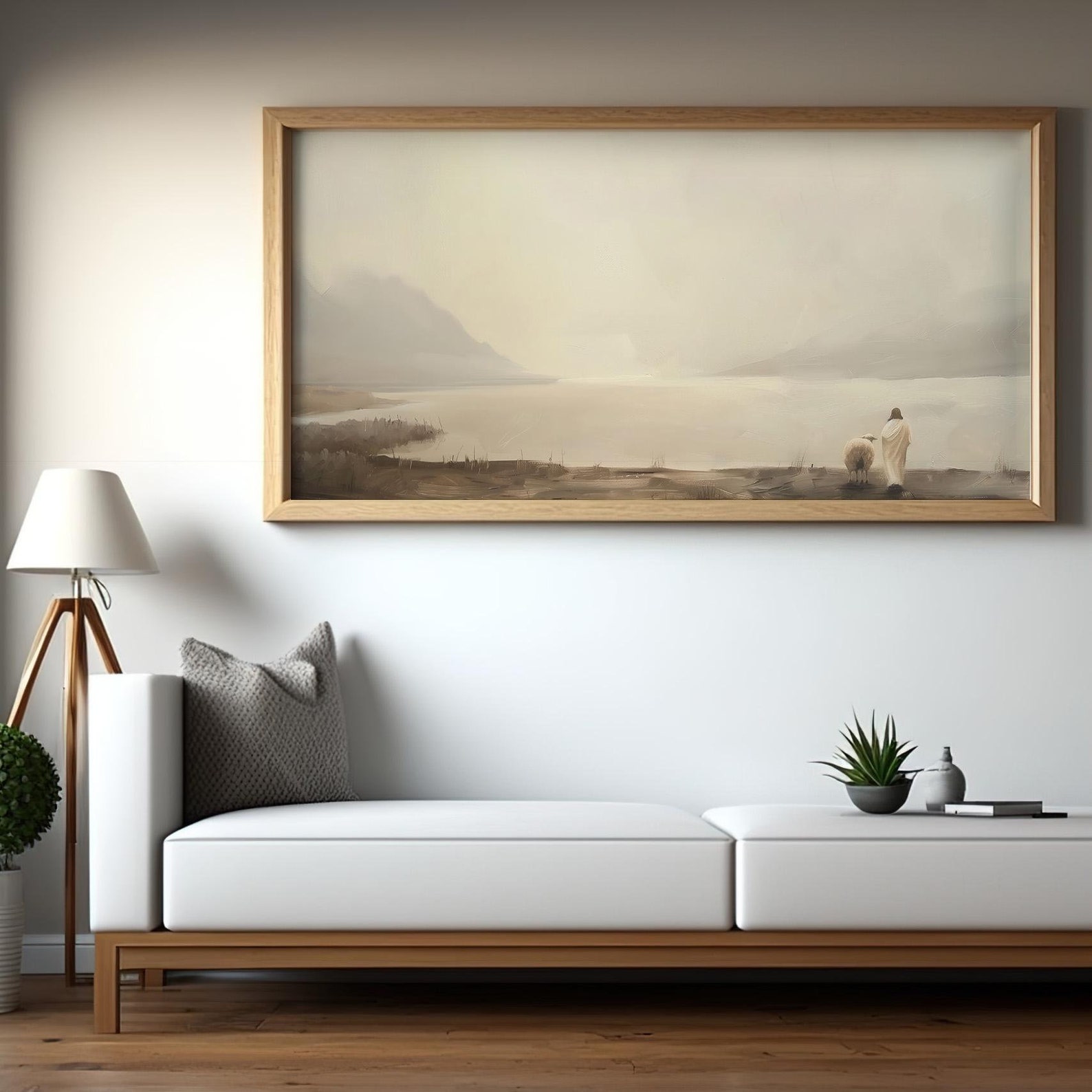 Lakelzdecor "jesus & Lost Sheep Leave the 99" Minimalist Beige Abstract ...