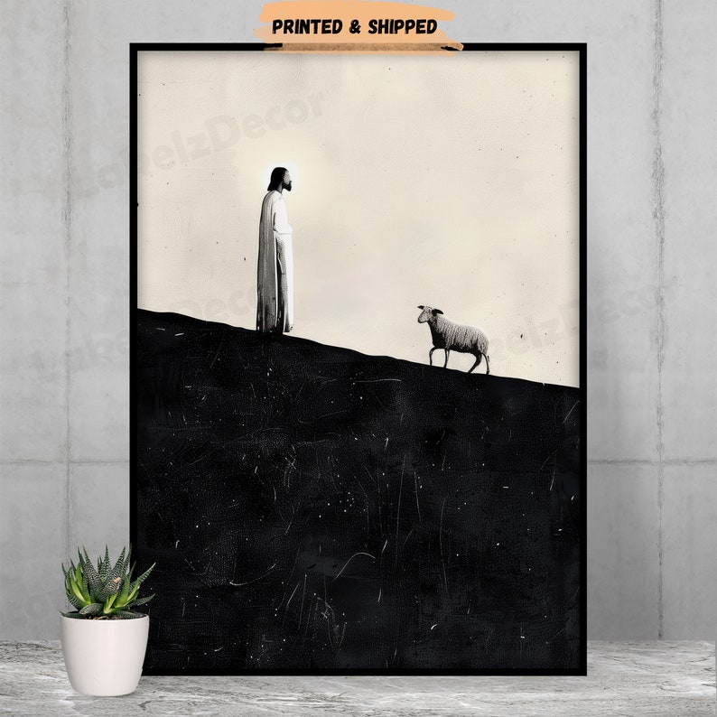 Lakelzdecor 3 Piece Jesus & a Lost Sheep, Black and White, Neutral ...