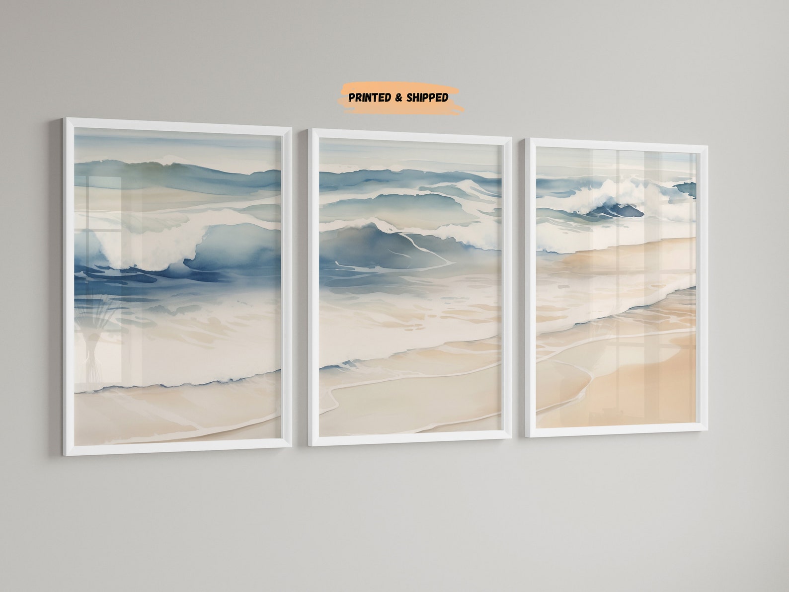 Lakelzdecor Light Blue Beach Abstract Decor, Set of 3, Large Wave ...