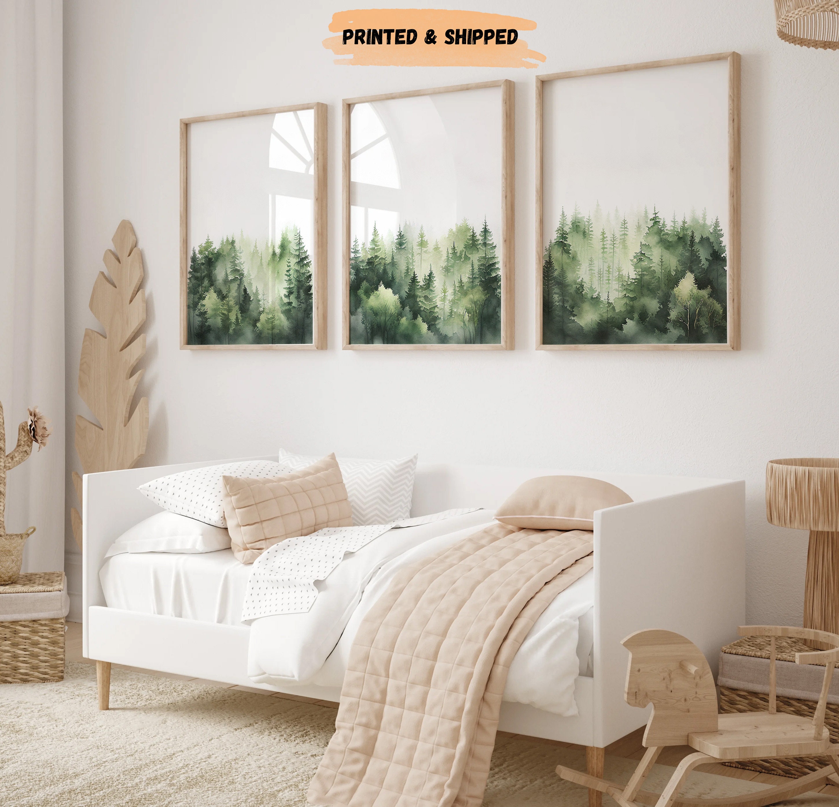 3 Pieces Sage Green Forest Art, Nursery Wall Art Prints, Tree Nursery ...