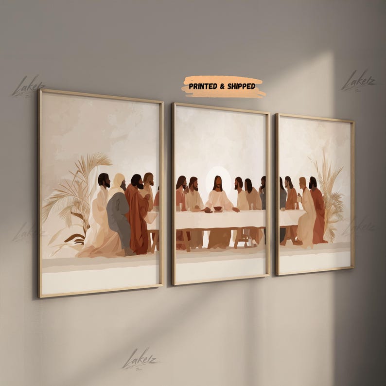 Lakelzdecor 3 Piece Boho the Last Supper, Beige Mid Century Leonardo ...