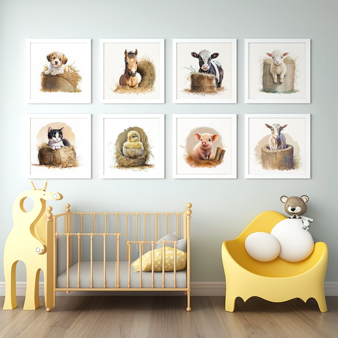 Farm Animal Nursery Decor, Set of 8, Printable Wall Art Poster, Baby ...