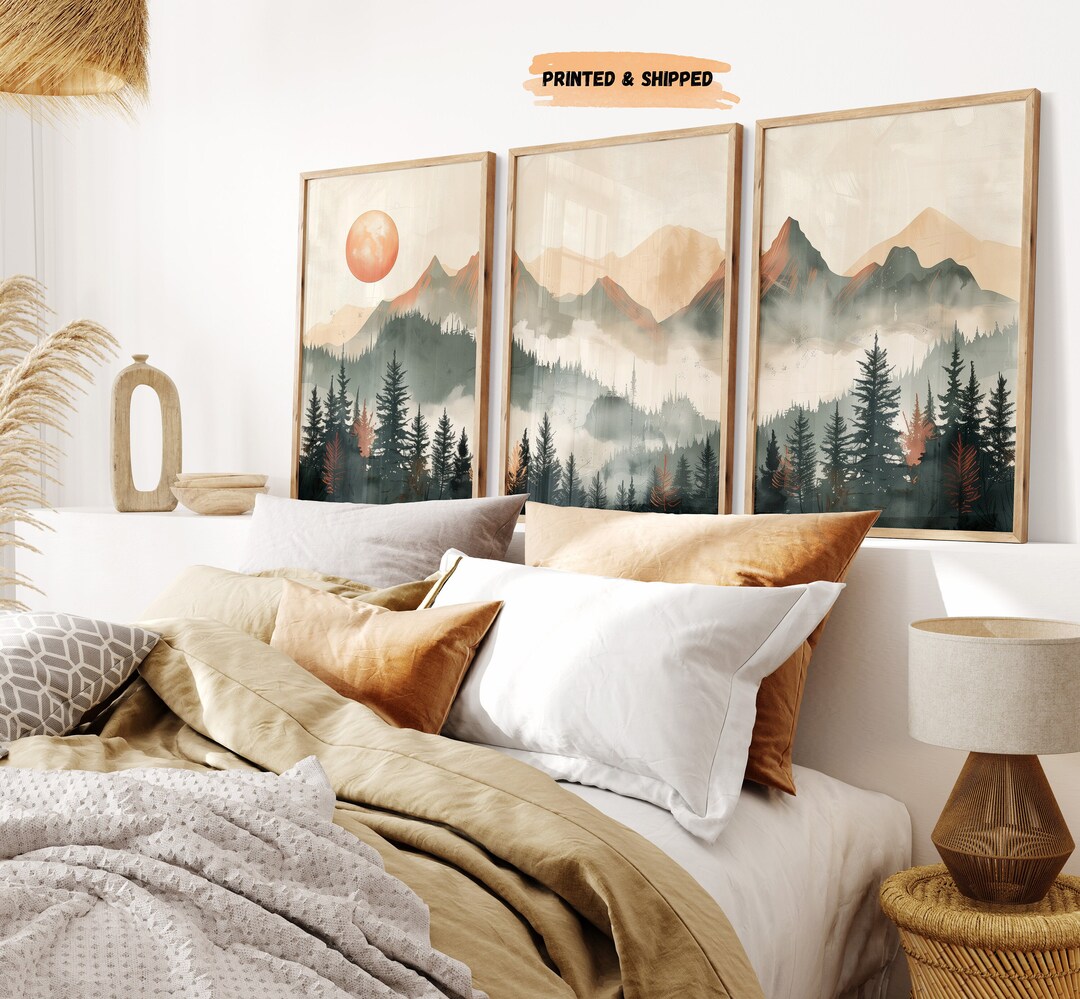 Lakelzdecor Sunset Forest Decor, Set of 3, Colorful Tree Nursery Decor ...