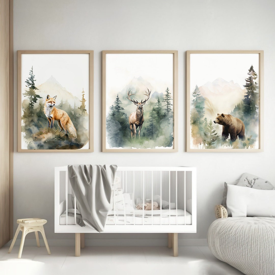 Lakelzdecor Mountain Animal Nursery Decor, Set of 3 Printable, Woodland ...