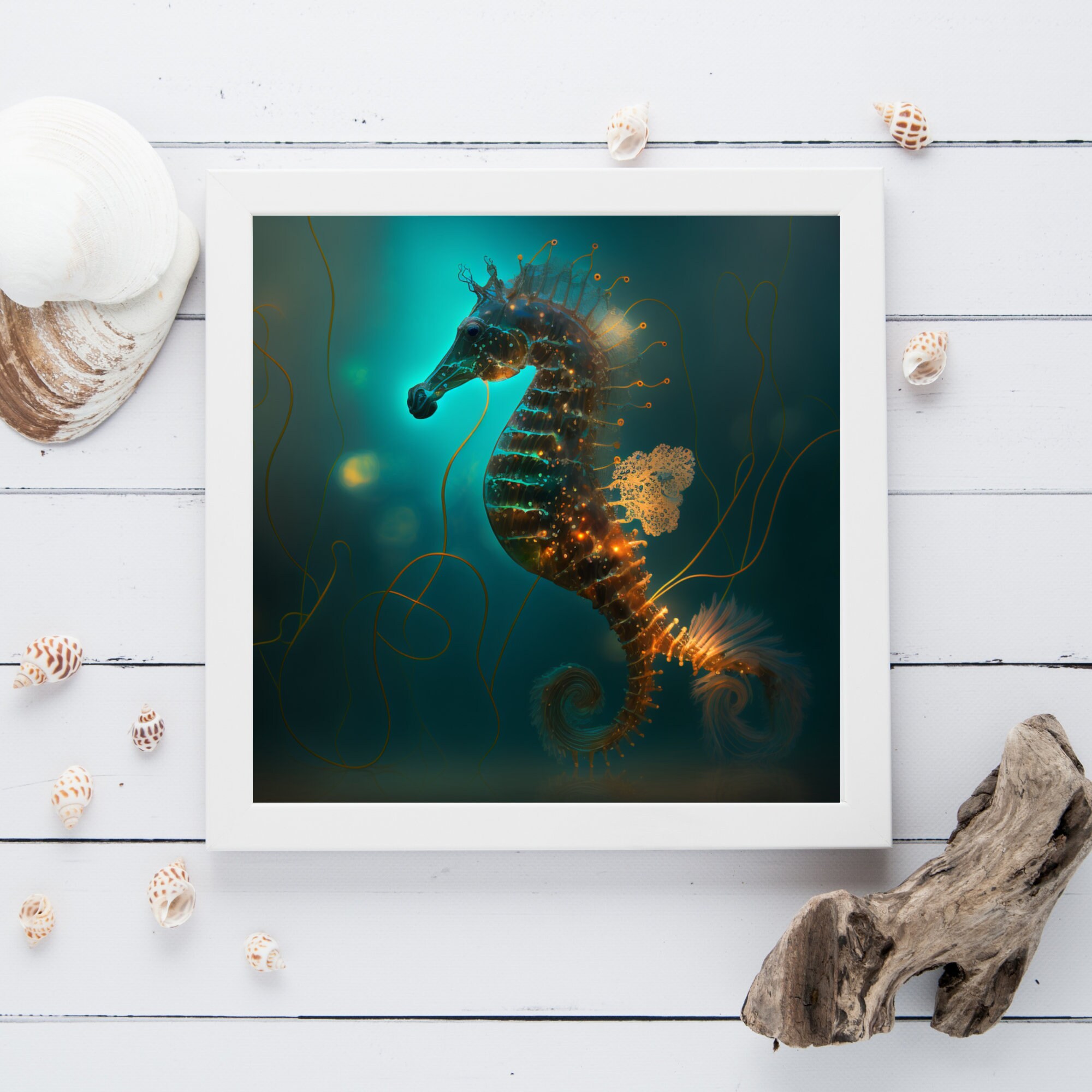 Abstract Neon Seahorse Digital Wall Art - Etsy