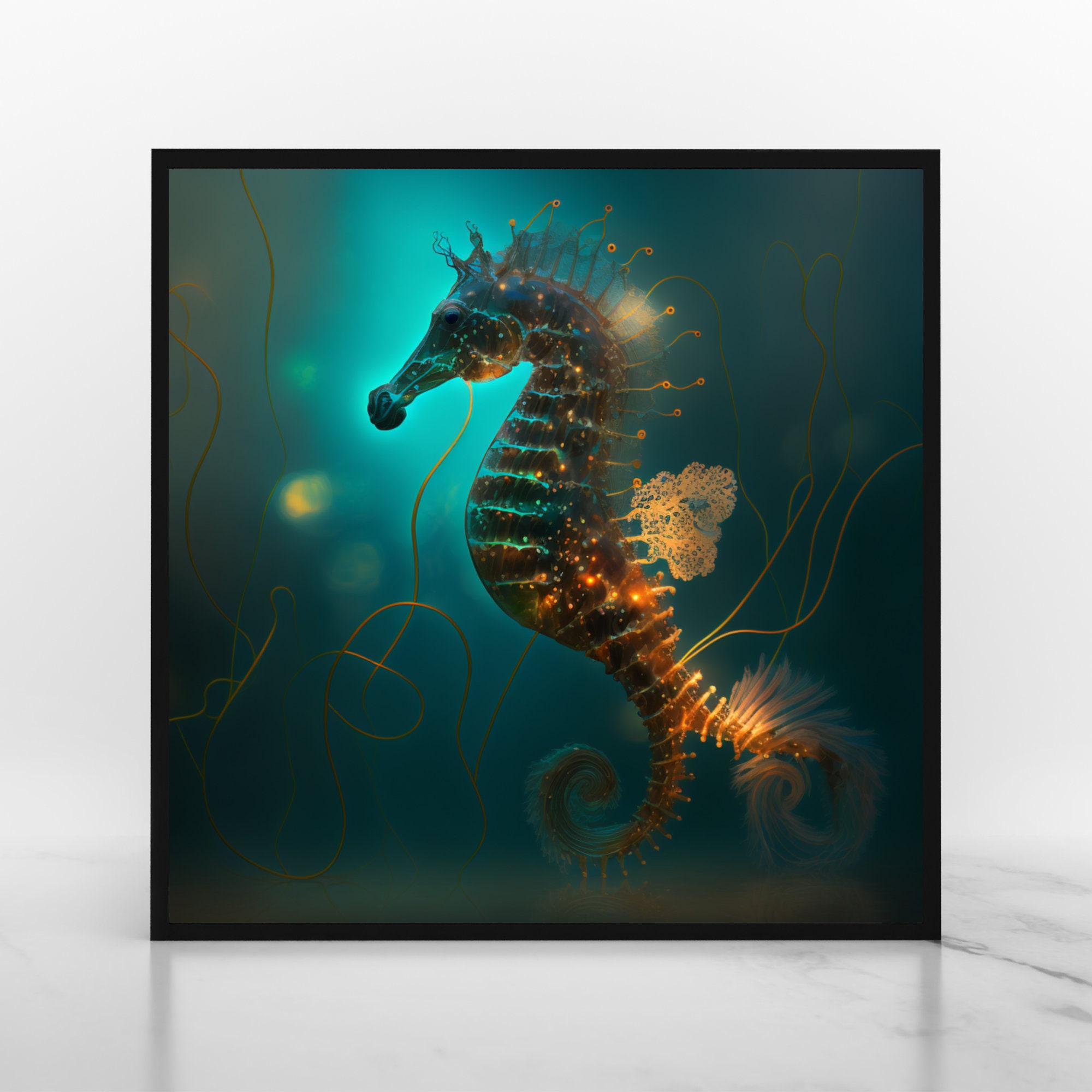Abstract Neon Seahorse Digital Wall Art - Etsy