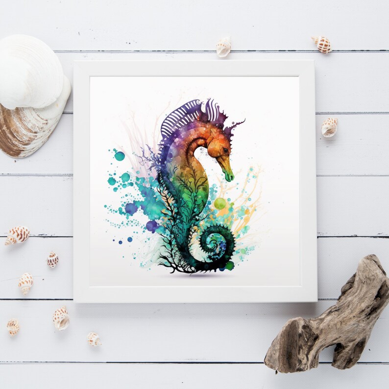 Watercolor Seahorse Digital Art Print - Etsy