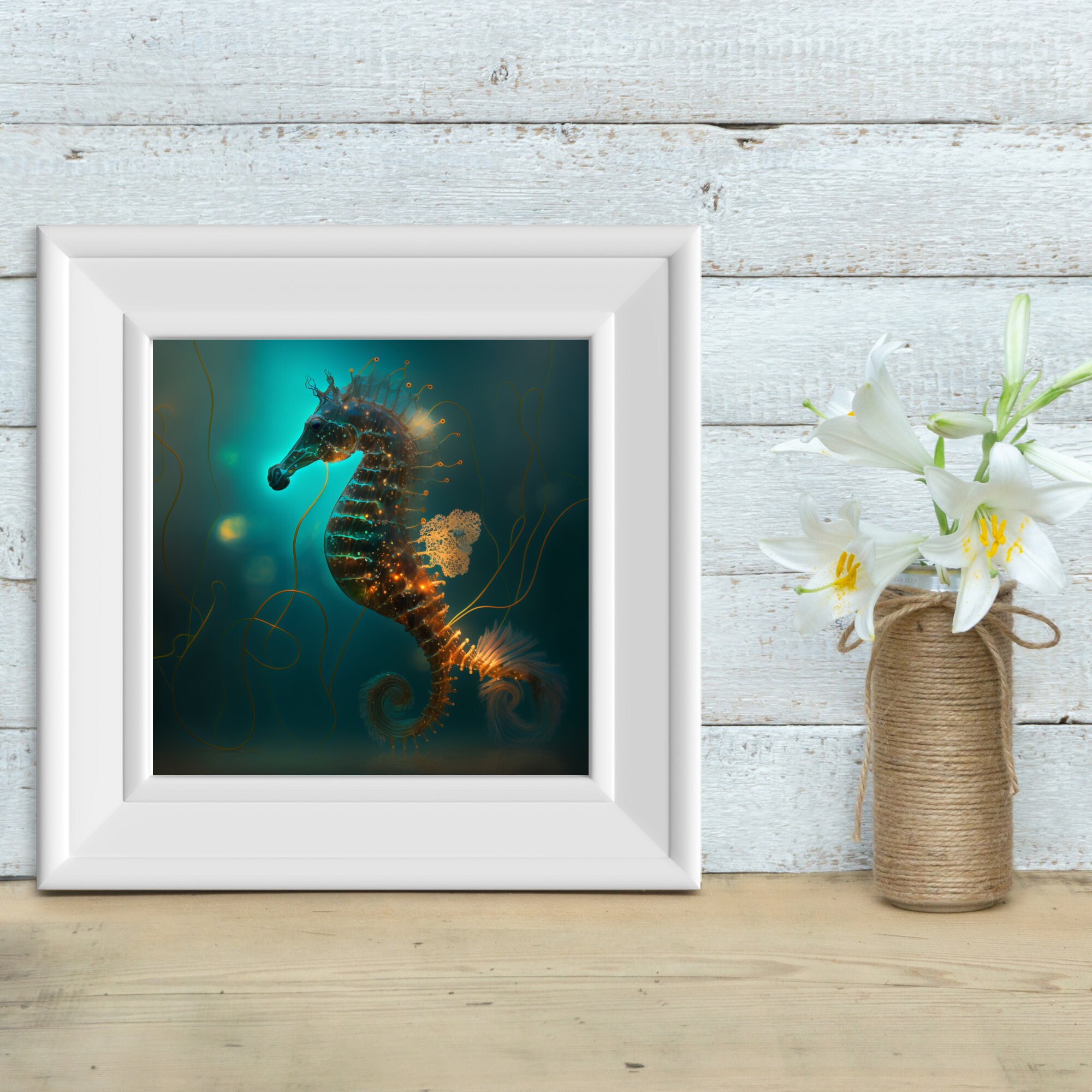 Abstract Neon Seahorse Digital Wall Art - Etsy