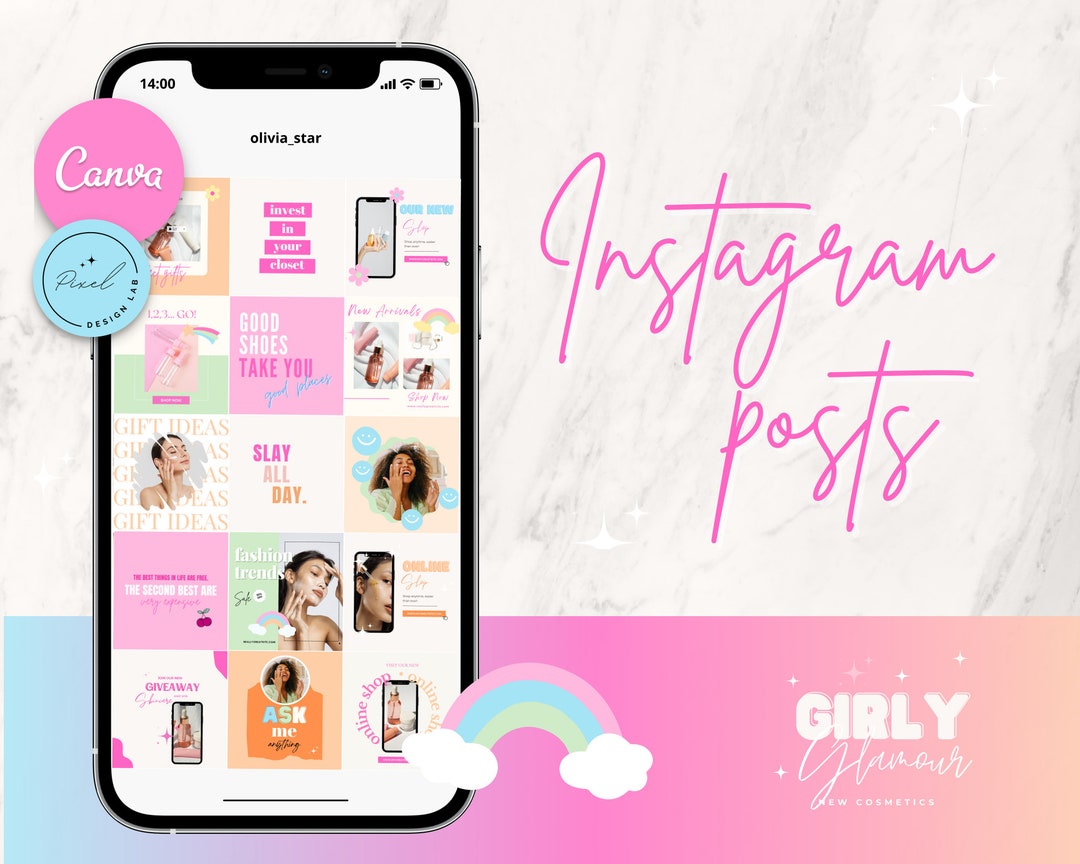 50 Bright Instagram Post Templates Canva Colorful Pink Instagram ...