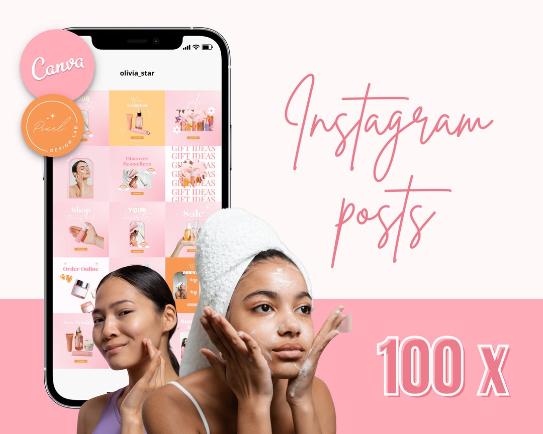 100 Beauty Instagram Post Templates Canva in 2 Sizes Peach Pink ...