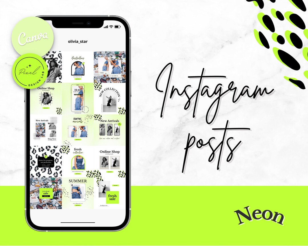 100 Bright Instagram Post Templates Canva in 2 Sizes Neon Colorful ...