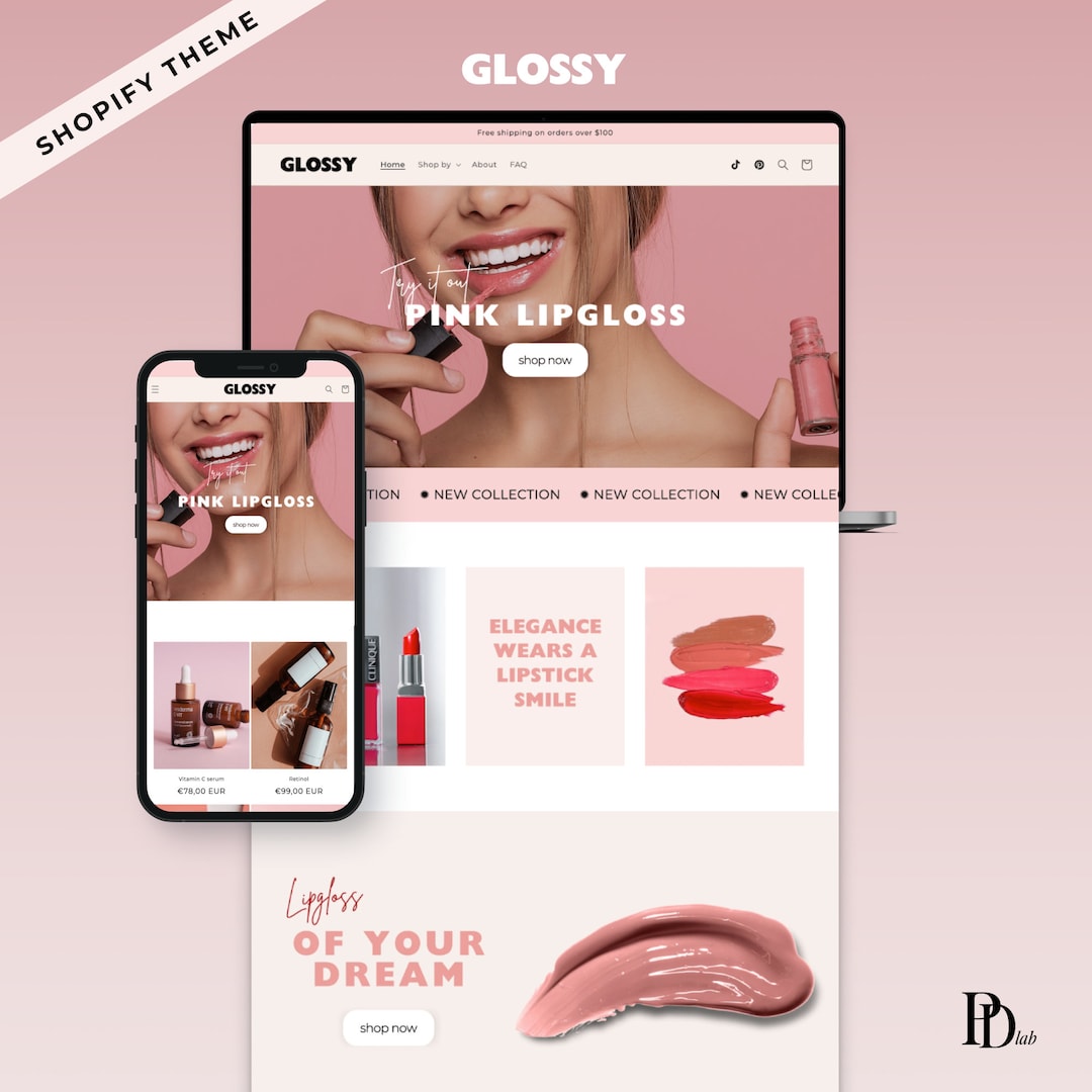 Beauty Website Template Shopify Pink, Skincare Shopify Theme Template ...