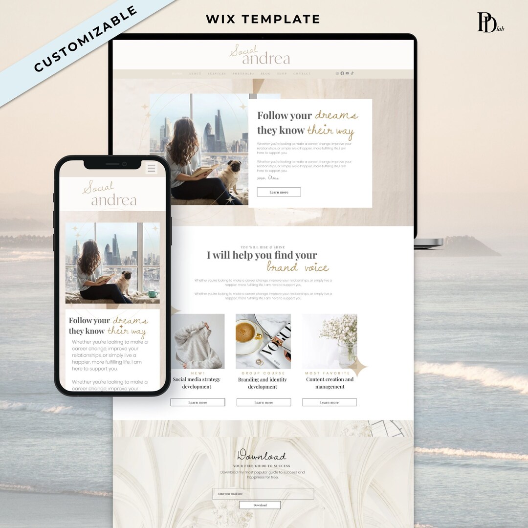 Agency Wix Website Template, Minimal Wix Coach Website Template, Beige ...