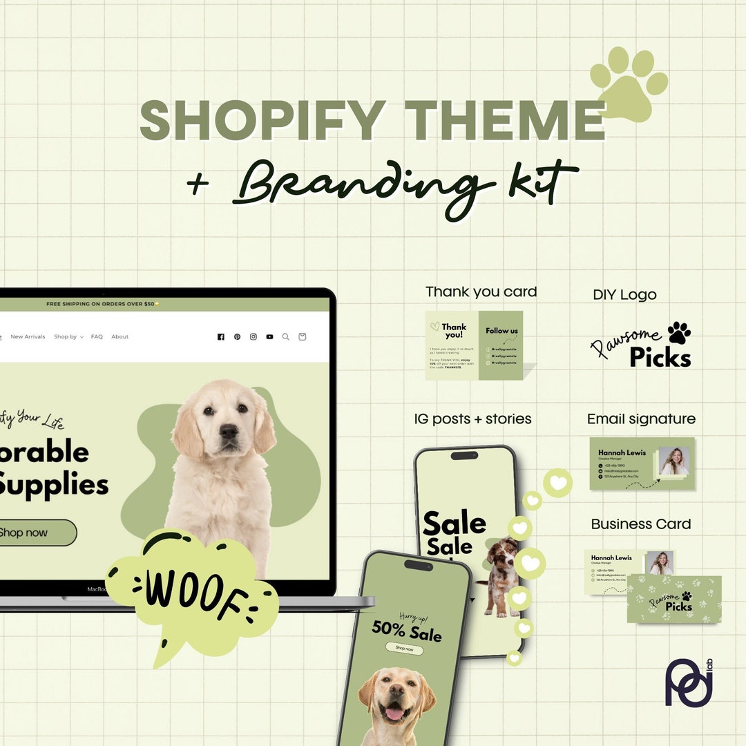 Pets Shopify Theme Template With Branding Kit, Dog Treats, Cats Supplies Editable Shopify Theme ...