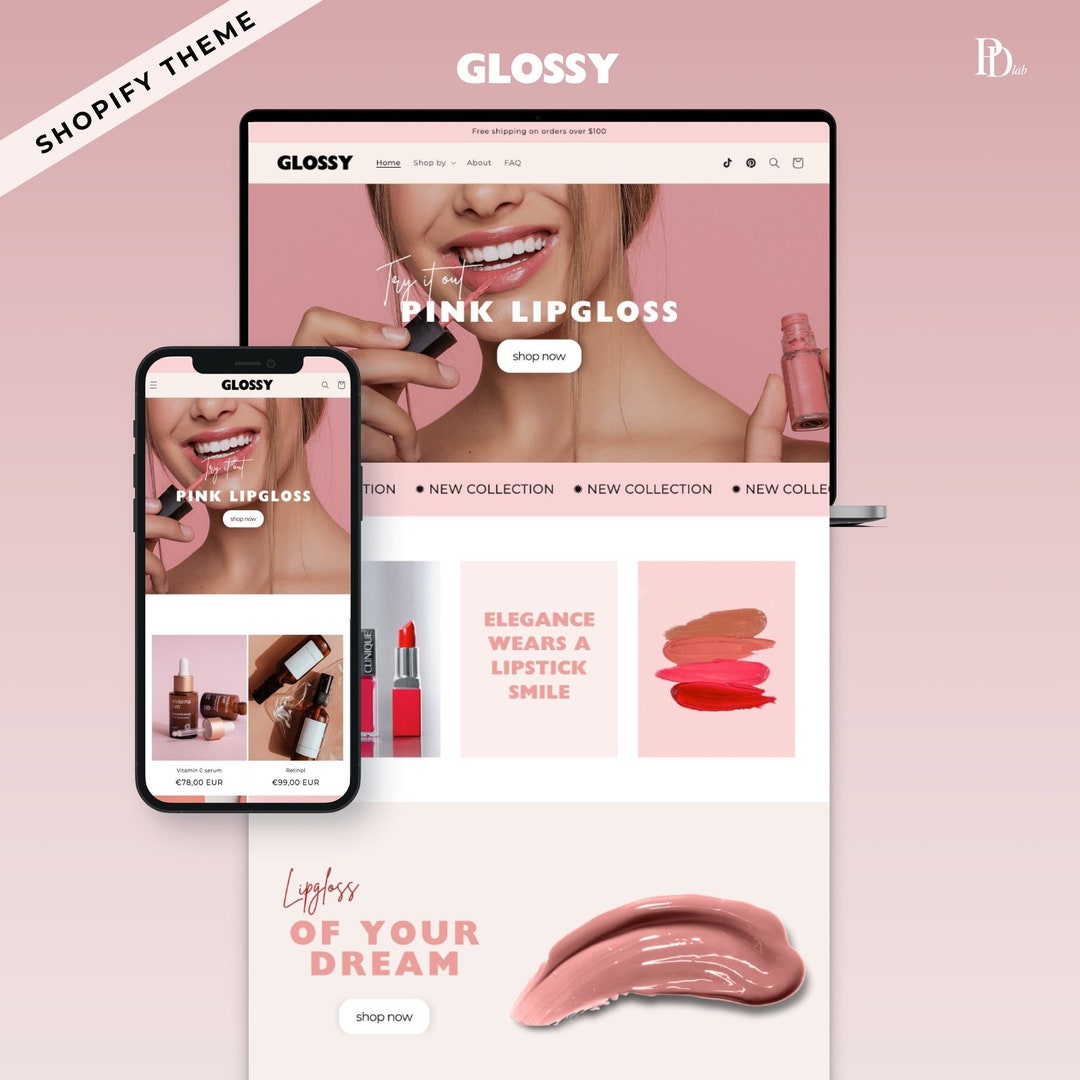 Beauty Website Template Shopify Pink, Skincare Shopify Theme Template ...