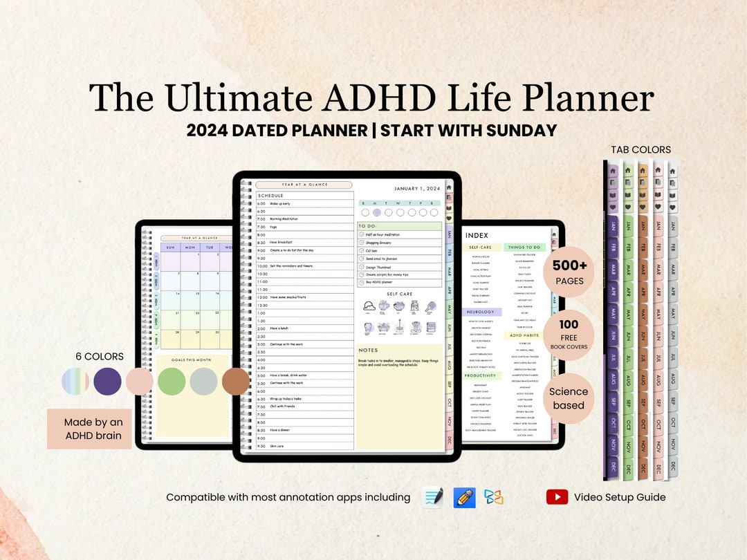 All in One ADHD Digital Planner for Goodnotes, iPad & Android. Adhd ...