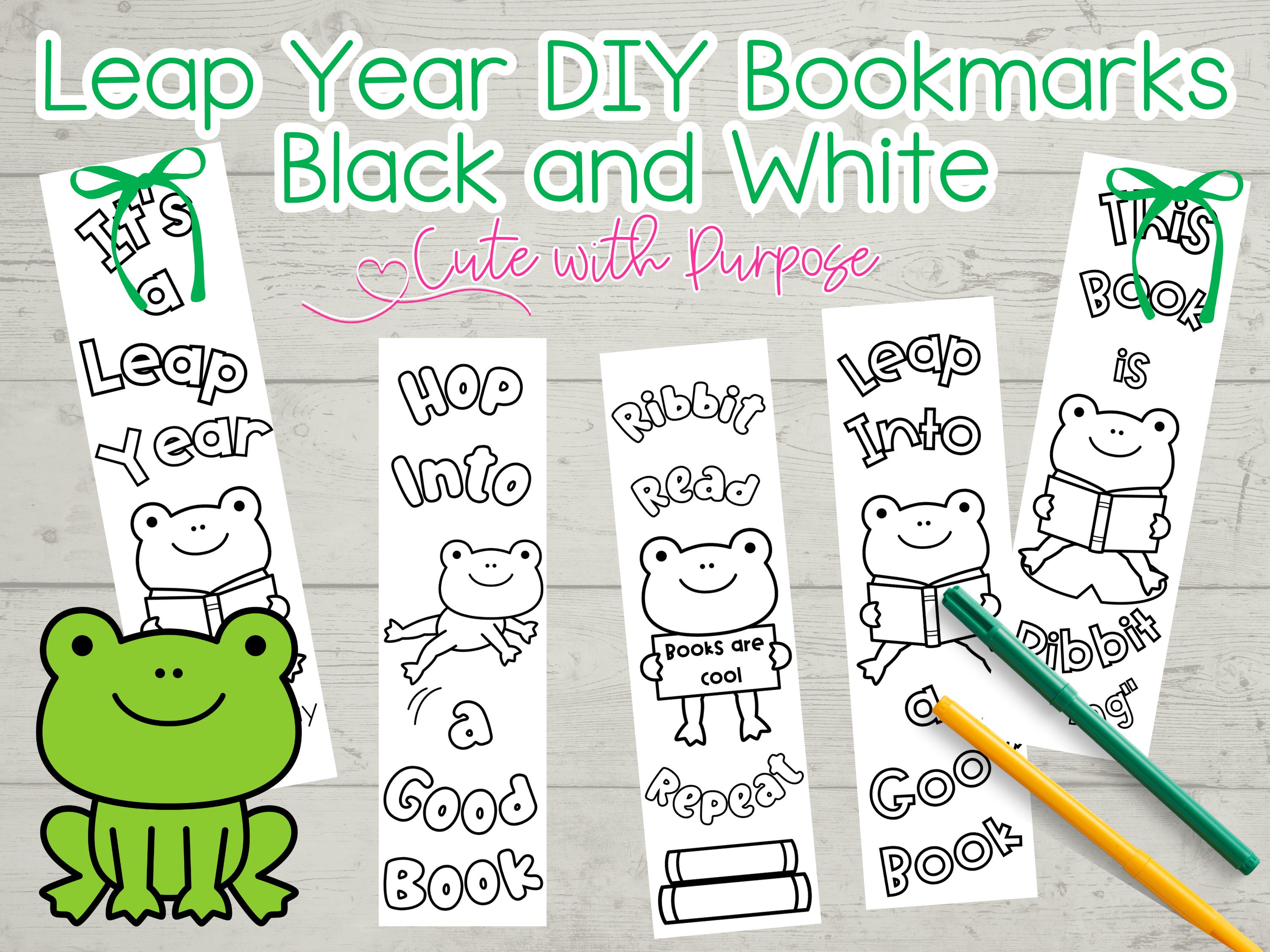 Leap Year Frog Themed Coloring Bookmarks for Kids Leap Year DIY ...