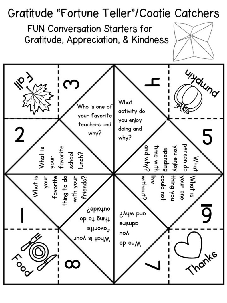 Thanksgiving cootie Catcher Conversation Starters Family Gathering ...