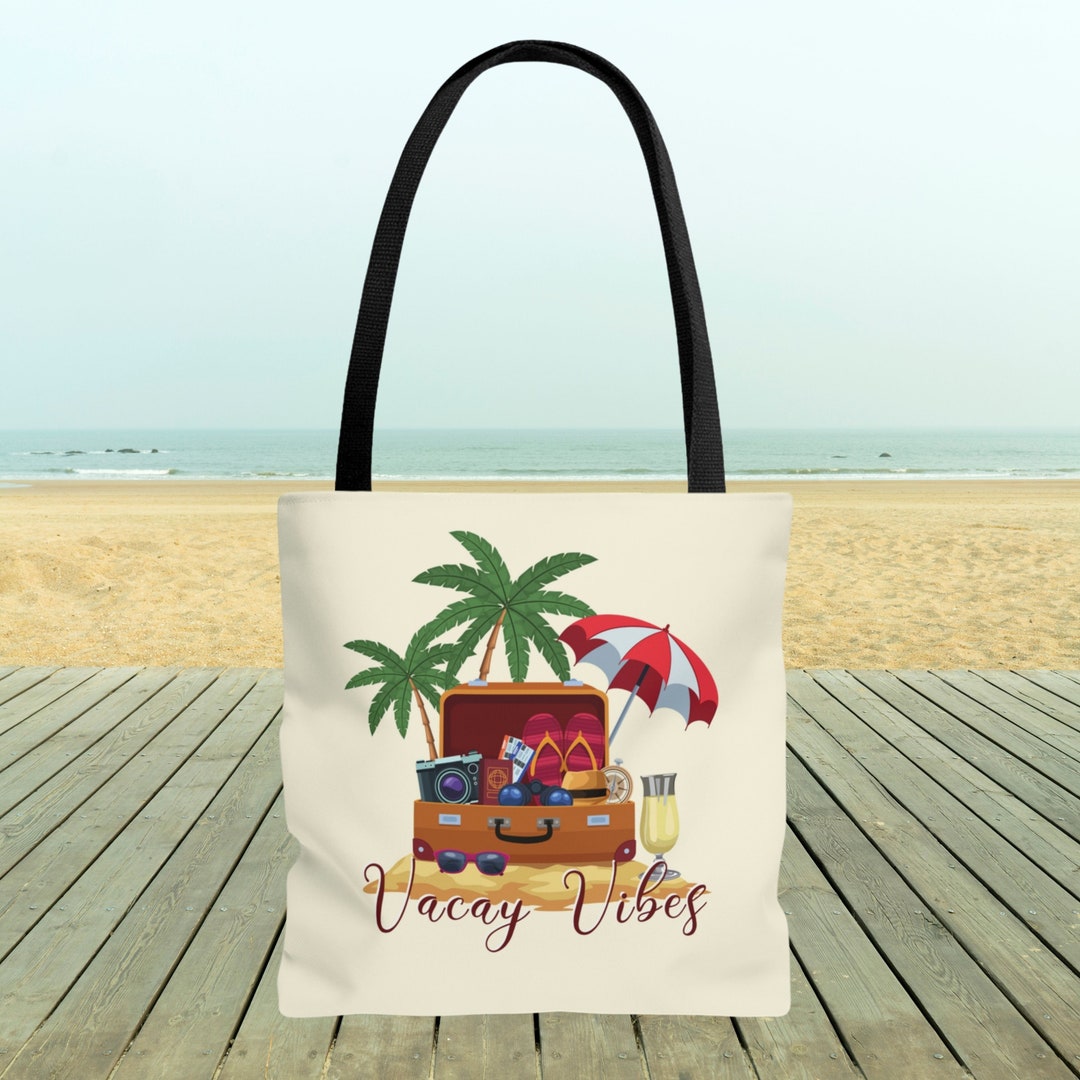 Vacay Vibes Beach Tote Bag, Fun Beach Tote, Grocery Bag, Beach Vacation ...