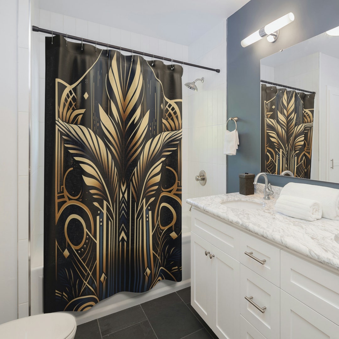 Art Deco Shower Curtain Polyester Geometric Pattern Tropical Miami ...