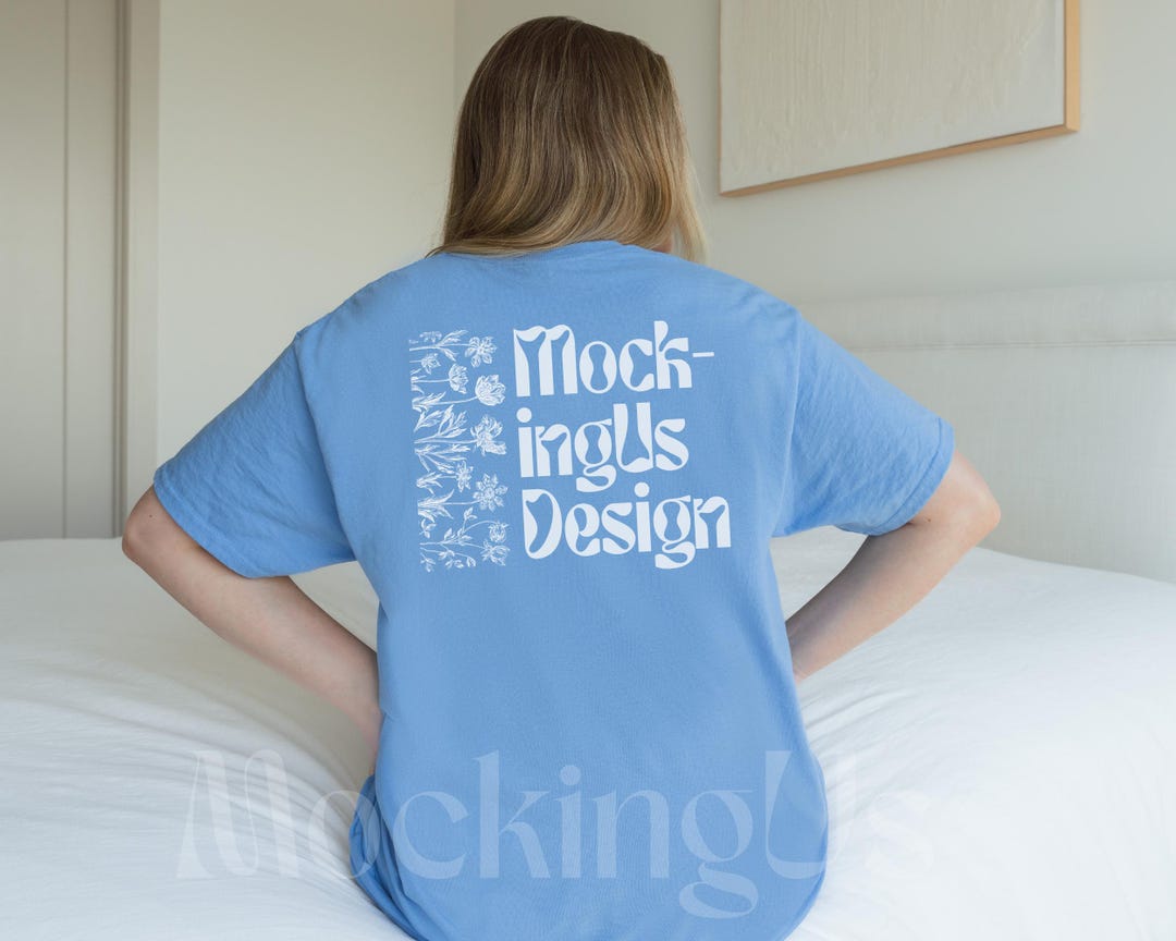 Carolina Blue Gildan 5000 Mockup, Blue Oversized Tee Back, Carolina ...