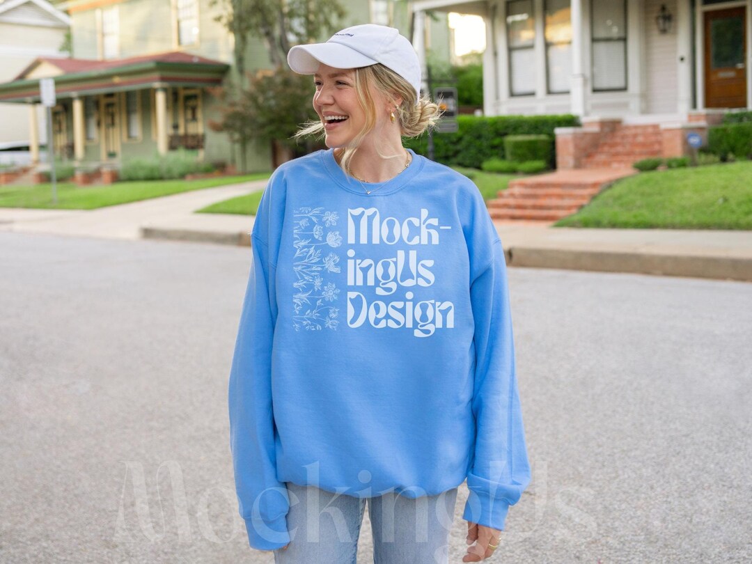 Gildan 18000 Carolina Blue Mockup, Carolina Blue Sweatshirt Mock-up ...
