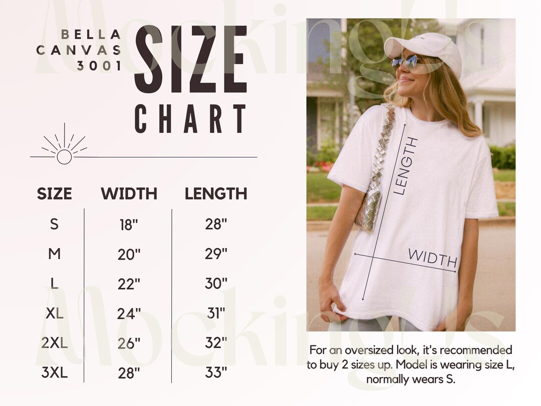 Bella Canvas 3001 Size Chart | Trendy Oversized Size Charts | Unisex ...