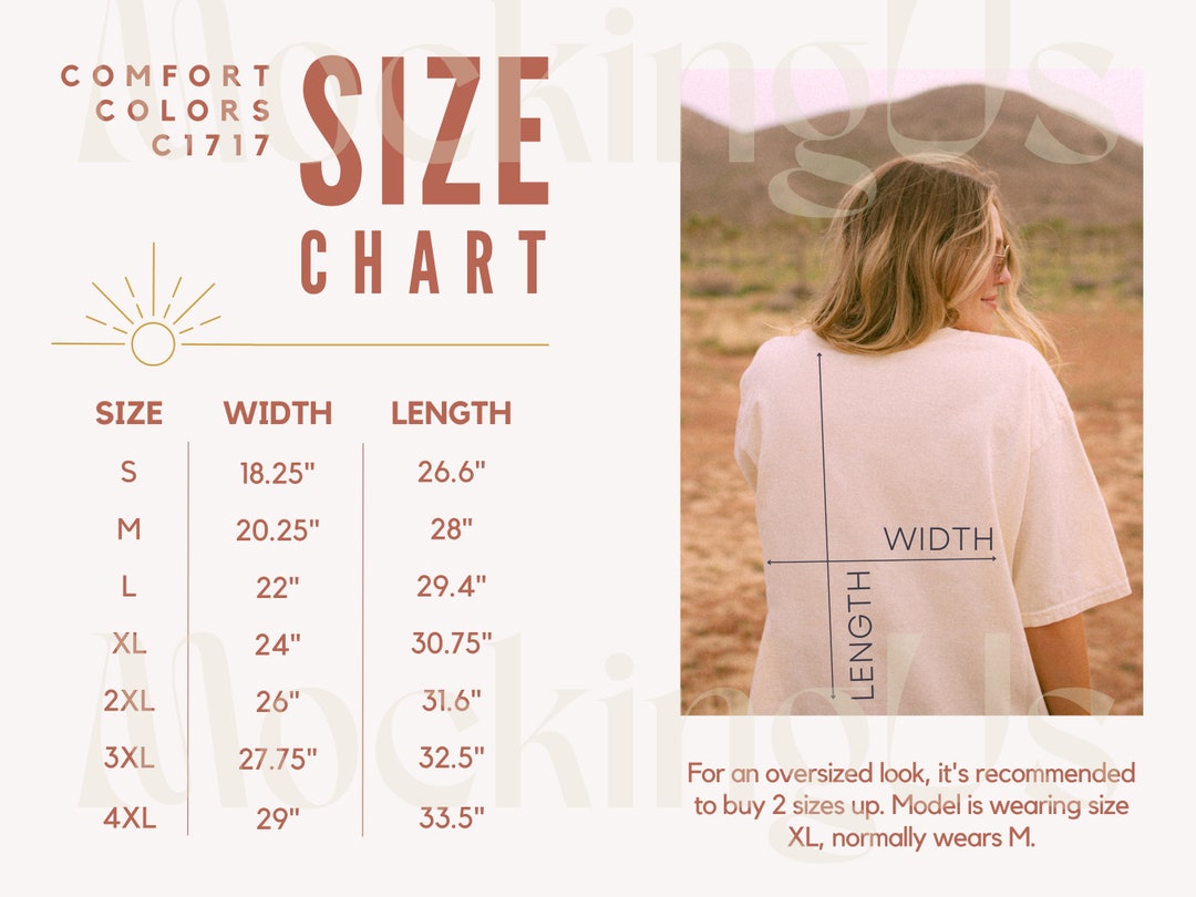 Oversized Comfort Colors Size Chart up to 4XL | C1717 Size Chart ...