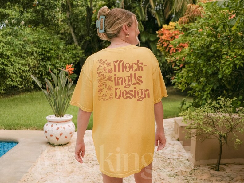 Comfort Colors 1717 Mustard Shirt Mockup: Back View Real, Oversized ...