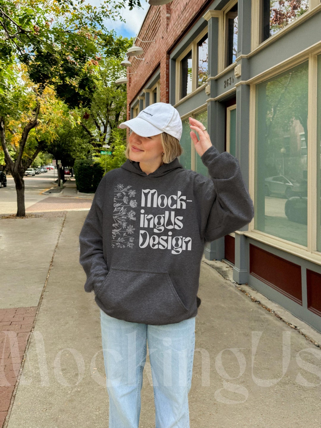 Gildan 18500 Dark Heather Front Mockup, Heather Gray Hoodie Mock Up ...