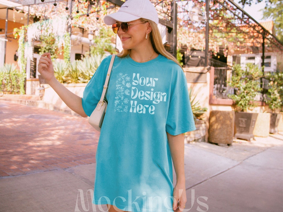Comfort Colors C1717 Lagoon Blue Mockup, Blue Tshirt, Front of Shirt ...