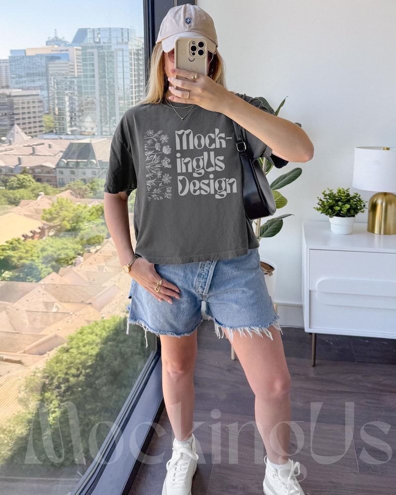 CC3023 Pepper Boxy Tee Mockup, Y2K Mirror Selfie Real Model Photo - Etsy