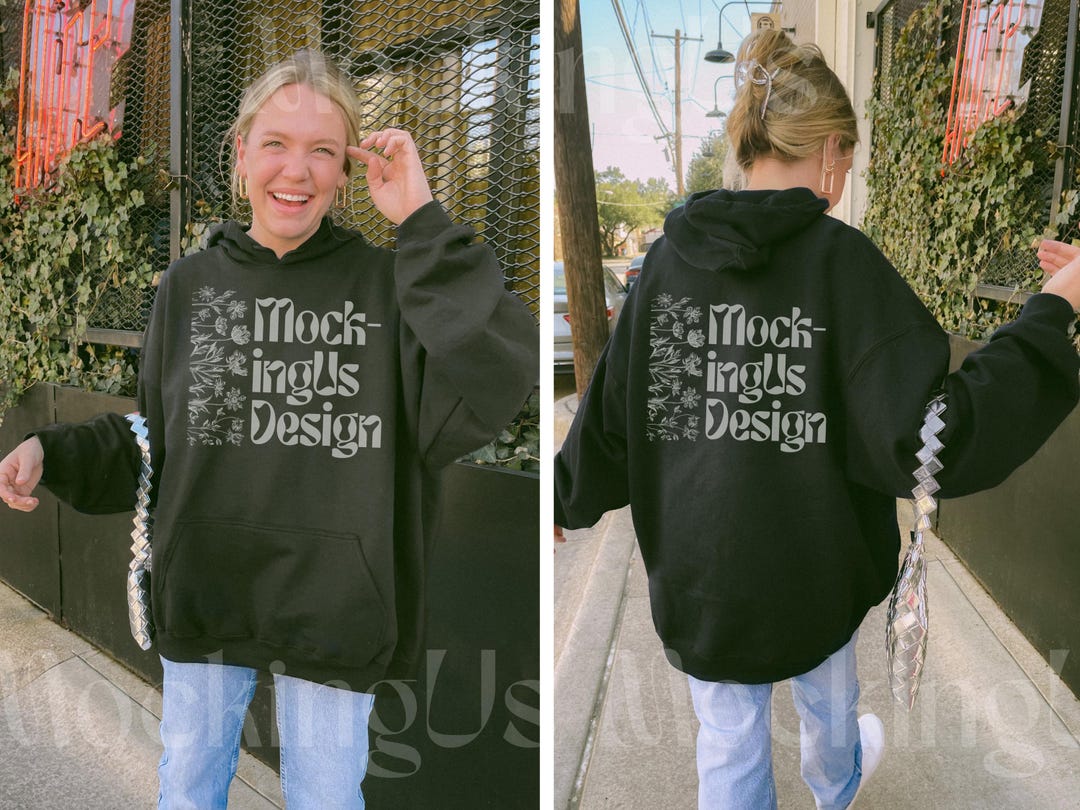 Black Hoodie Front & Back Mockups, Gildan 185000 Mockup Mini Bundle ...