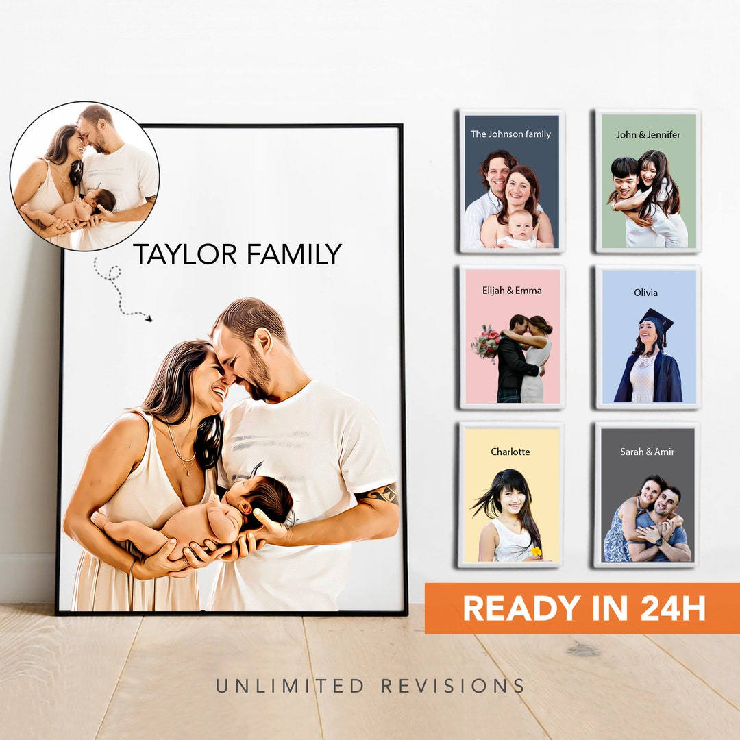 Custom Family Portrait From Photo Personalized Family Portrait Gift for ...