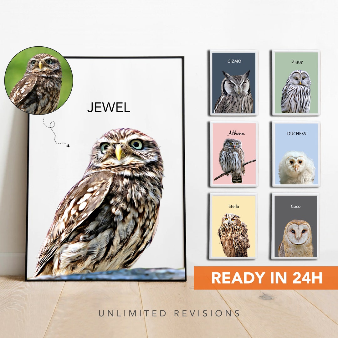 Custom Owl Portrait From Photo Personalized Owl Portrait Gift for Bird ...