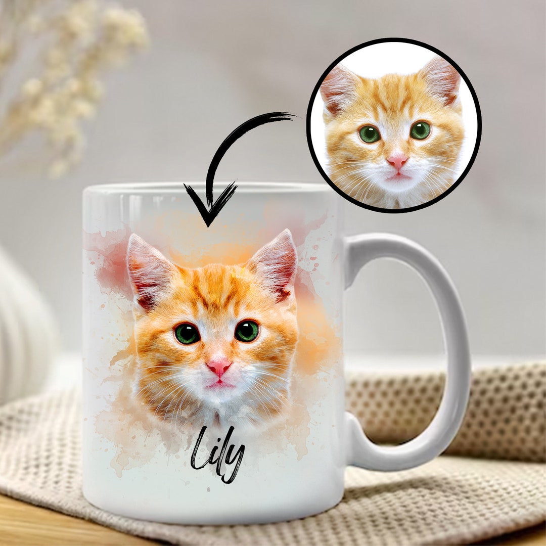 Custom Watercolor Cat Mug Personalized Cat Mugs Custom Watercolor Pet ...