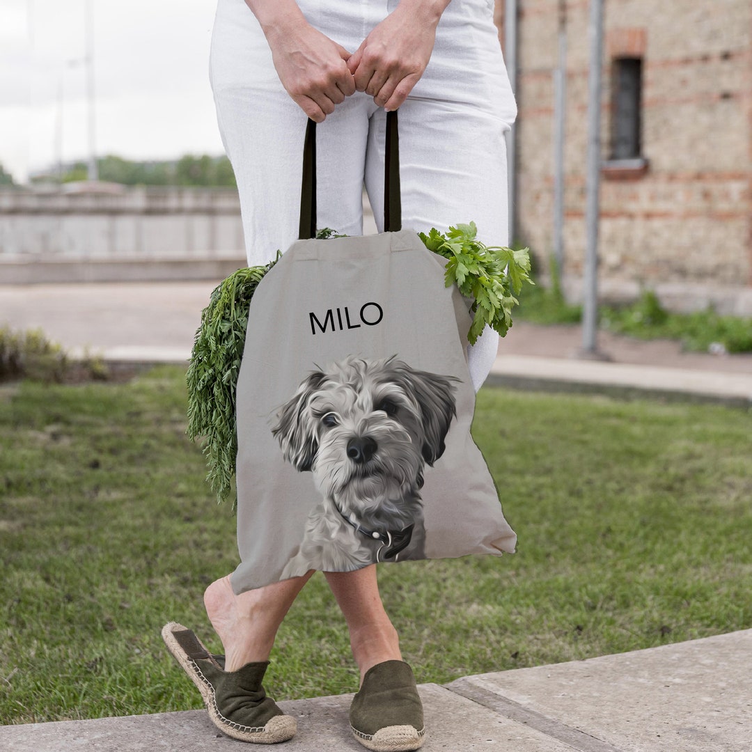 Custom Pet Grey Tote Bag Custom Pet Portrait From Photo Personalized ...